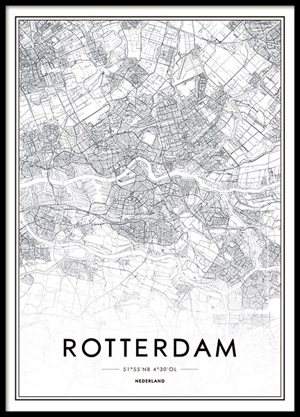 Poster met zwart-witte Rotterdam plattegrond | Mooie posters online